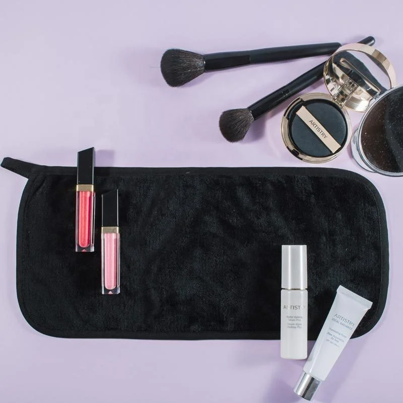 Custom Embroidery Logo Black White Pink Microfiber Makeup Cleaning ...