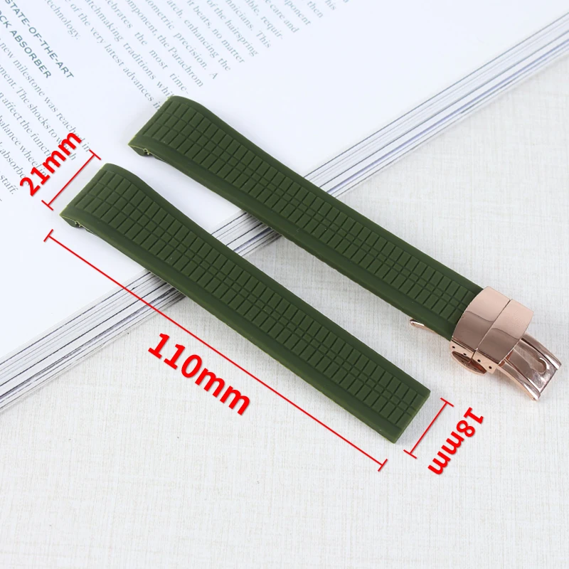 21mm Curved End Rubber Silicone Watch Band Strap Fit for Patek PP ...