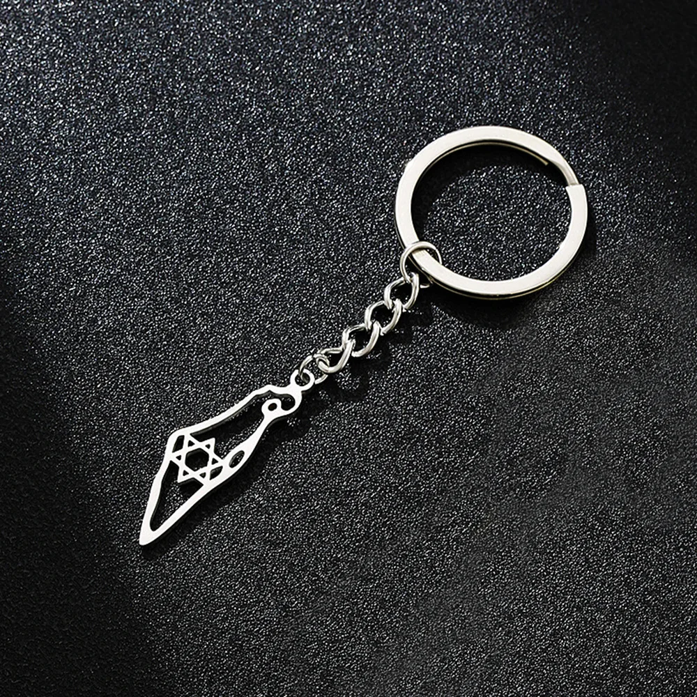 Hollow Israel Map Hexagram Star Stainless Steel City Hometown Key Chain ...