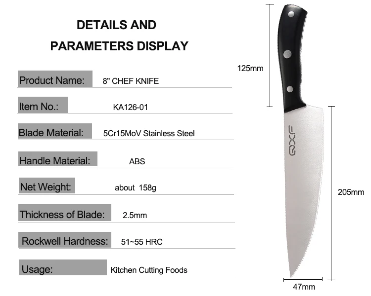 QXF RTS Light Weight Patent Design Stainless Steel 8 Inch Chef Knife ...