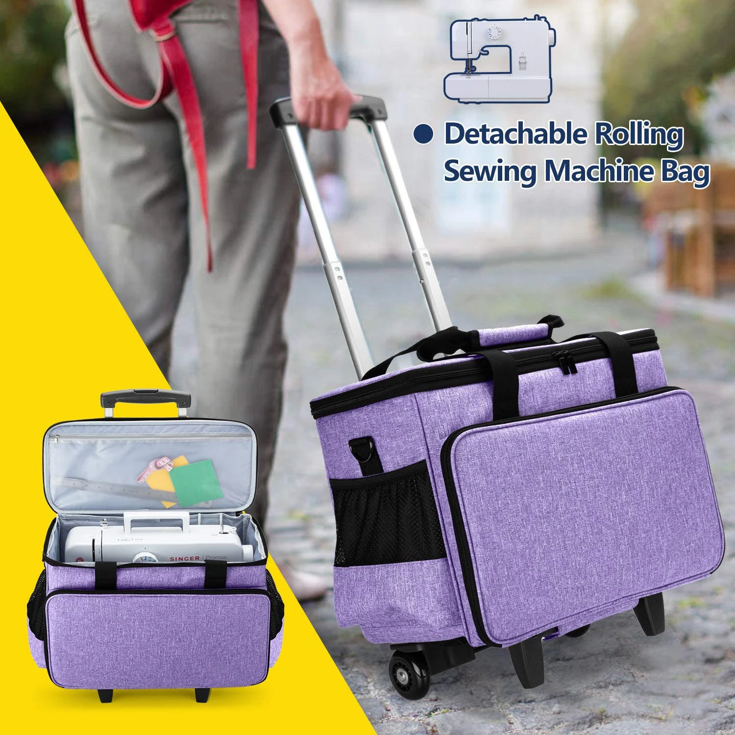 Collapsible Detachable Rolling Sewing Machine Carrying Case With Wheels ...