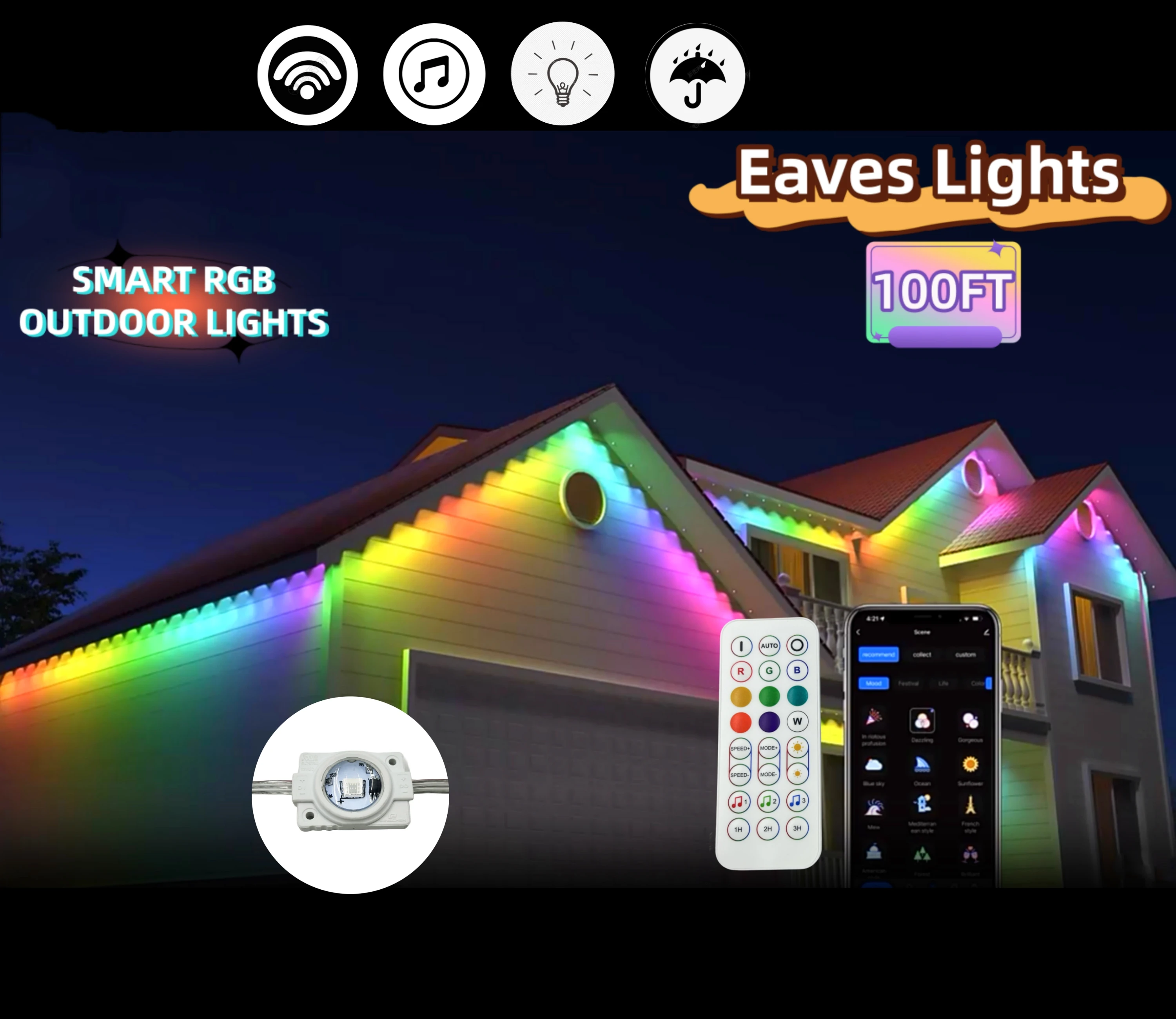 Qc Light Led Permanent Outdoor Eaves Light Smart Rgb Remote App Voice ...