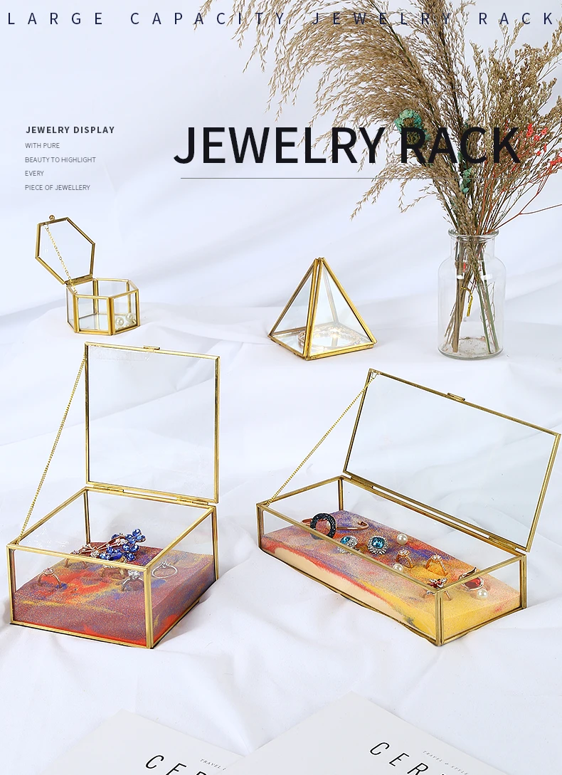 DIGU Custom Beautiful Handmade square Mirror Glass Golden Jewelry clear ...