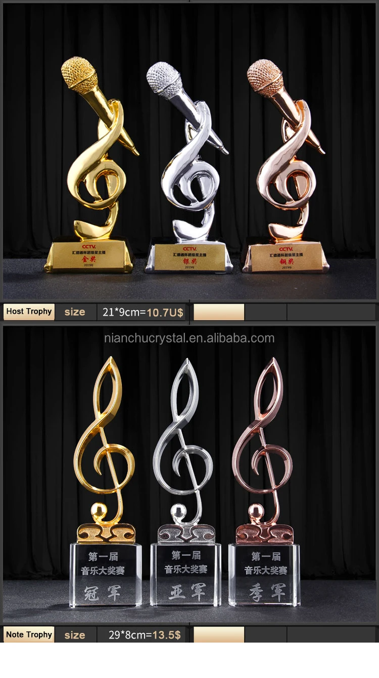 Cheap Wholesale Metal Glass Microphone Awards Crystal Music Trophy for ...