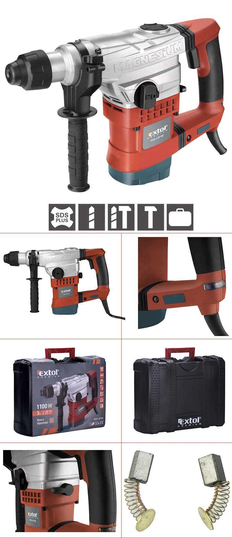 8890206 Extol Premium 3 Function 1100w 40mm 6j Sds Plus Impact Drill ...