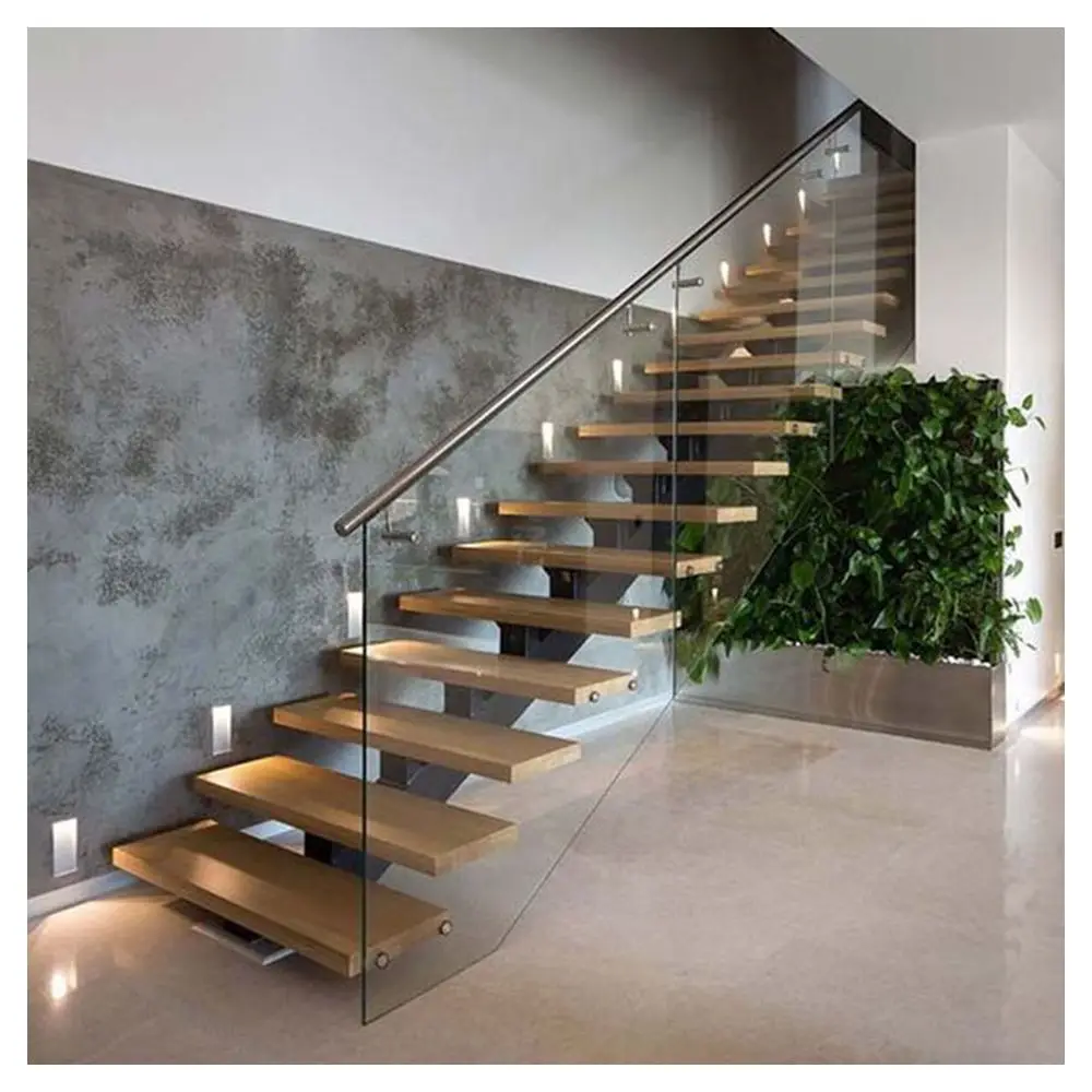 Modern Prefab Floating Staircase with Mono Beam Beech/Oak Wood Treads ...