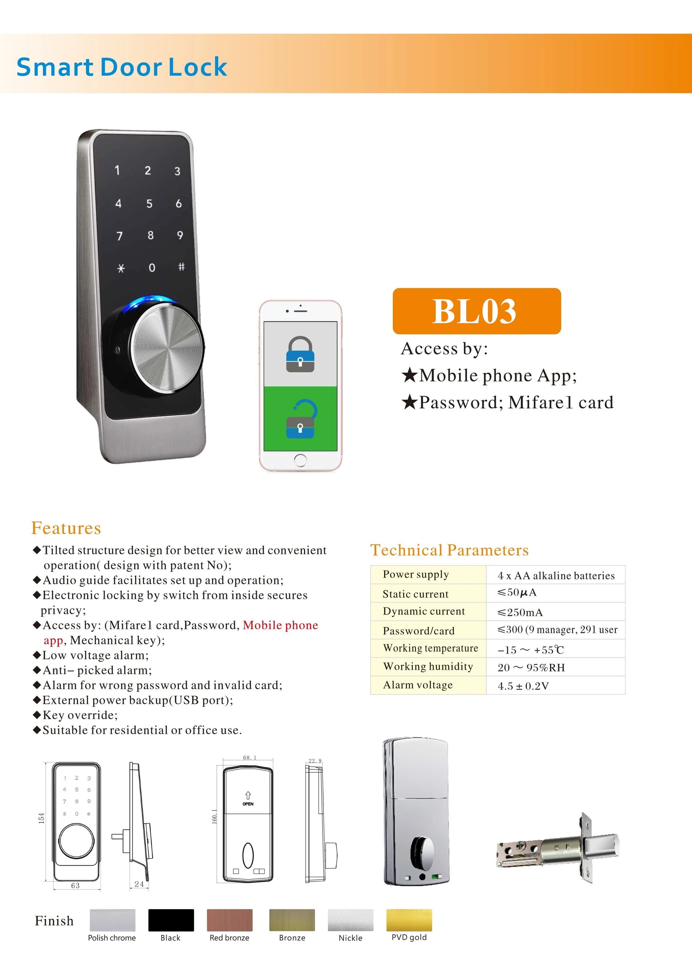Digital Wireless BLE Smart Door Lock TTLock APP with IC Card Password ...