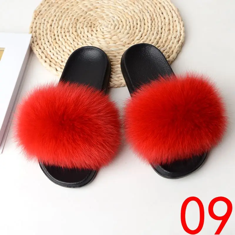 Multicolor Genuine Super Soft Fox Children Baby Fur Slippers Kids Fur ...