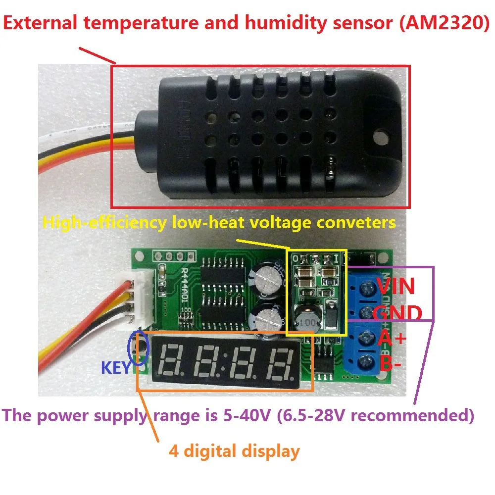 R444A01 Digital display RS485 Modbus RTU temperature and humidity ...