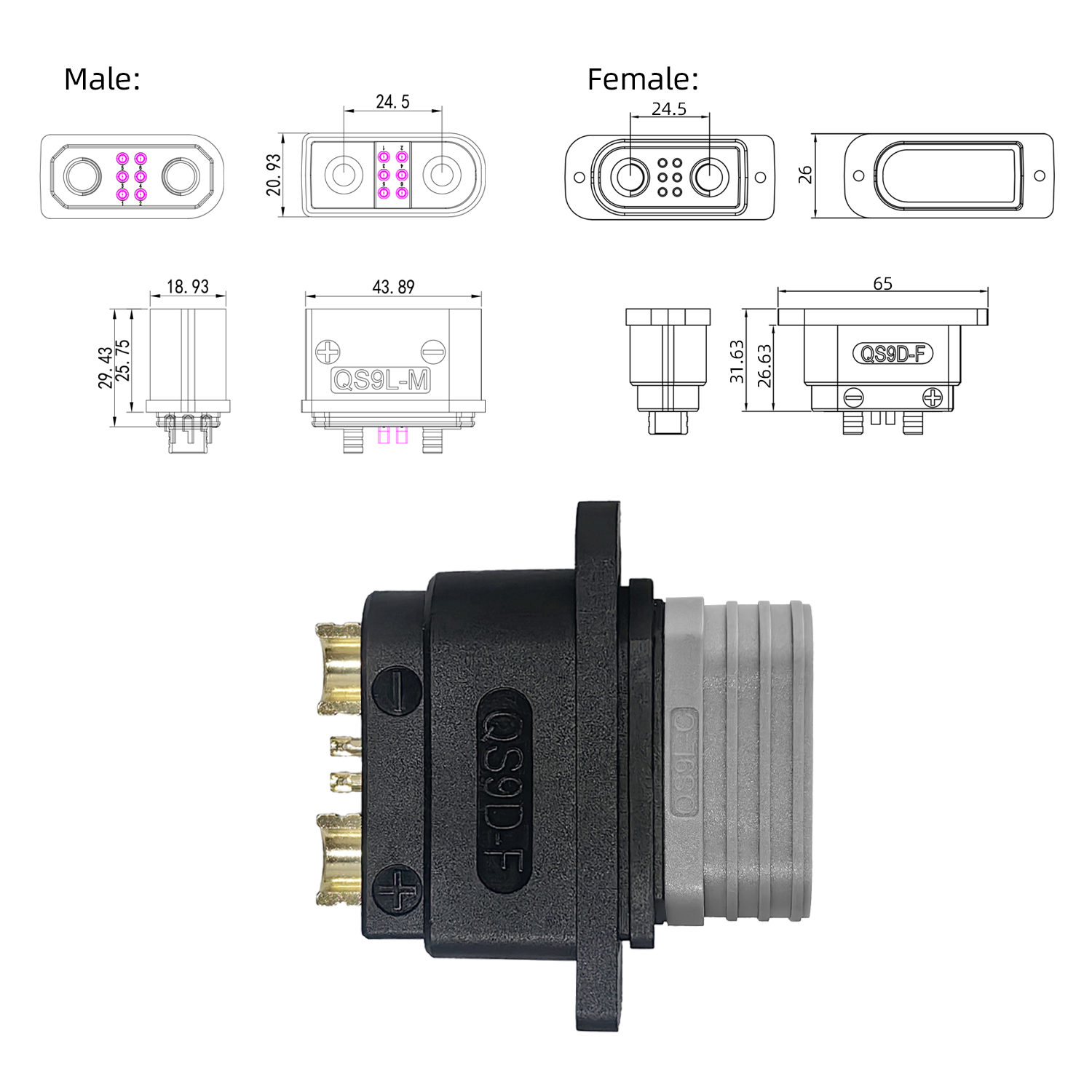 QS9-D Anti-Spark Connector - 160A-220A High Current Quick Connect