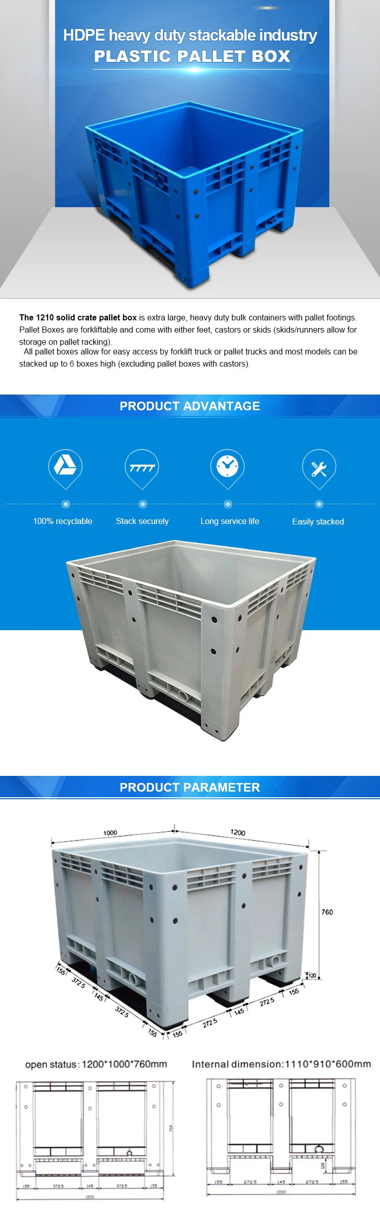 Heavy Duty Stackable Plastic Pallet Containers - ISO Certified