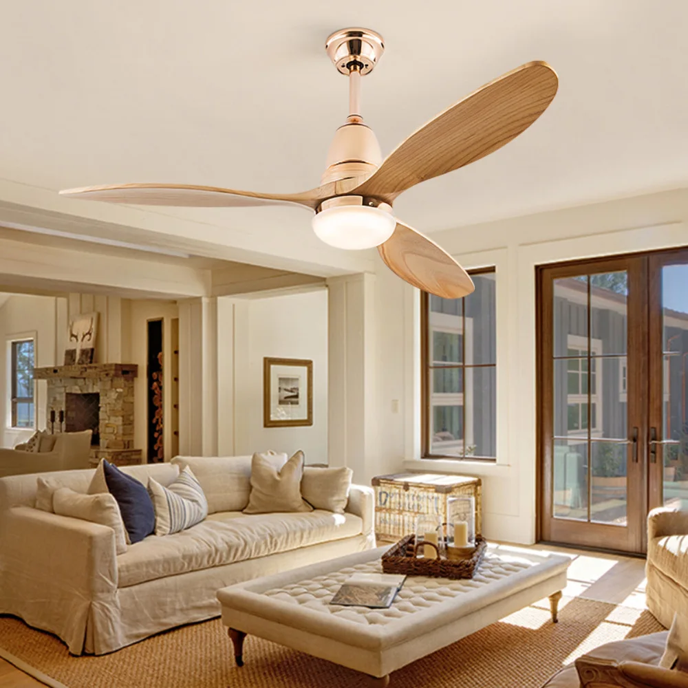 Light Luxury Solid Wood Fan Light Rose Gold Variable Frequency Navy ...