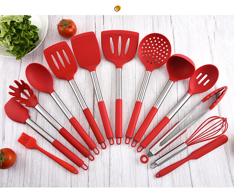 Silicone Cooking Utensil Kitchen Set 13 Pieces Rubber Utensil Tool with ...
