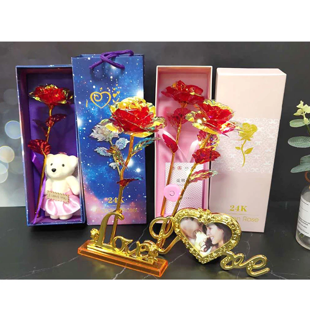 Wholesale Rainbow Galaxy Rose 24k Golden Rose Flower Artificial Crystal ...