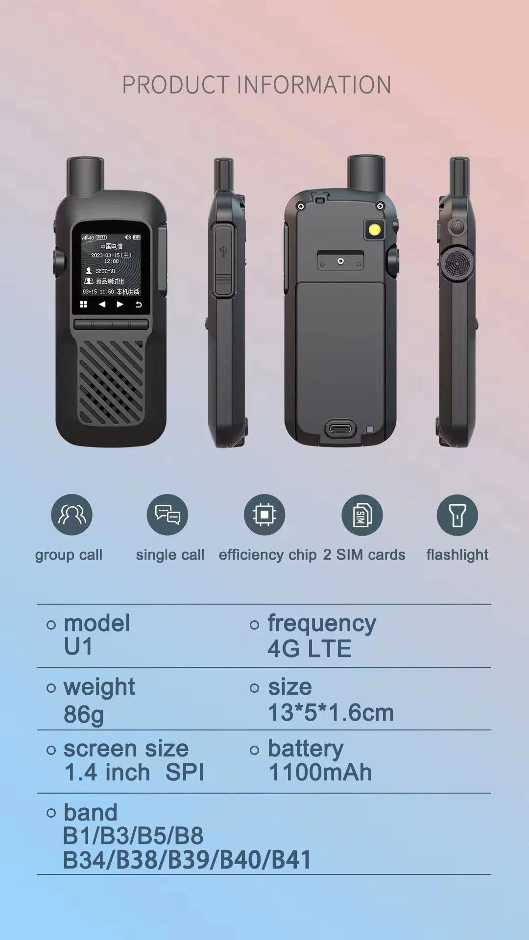 U1 Global-ptt Poc Radio 4g Lte Ptt Two-way Radio Mini Body Walkie-talkie Interphone Wireless ...