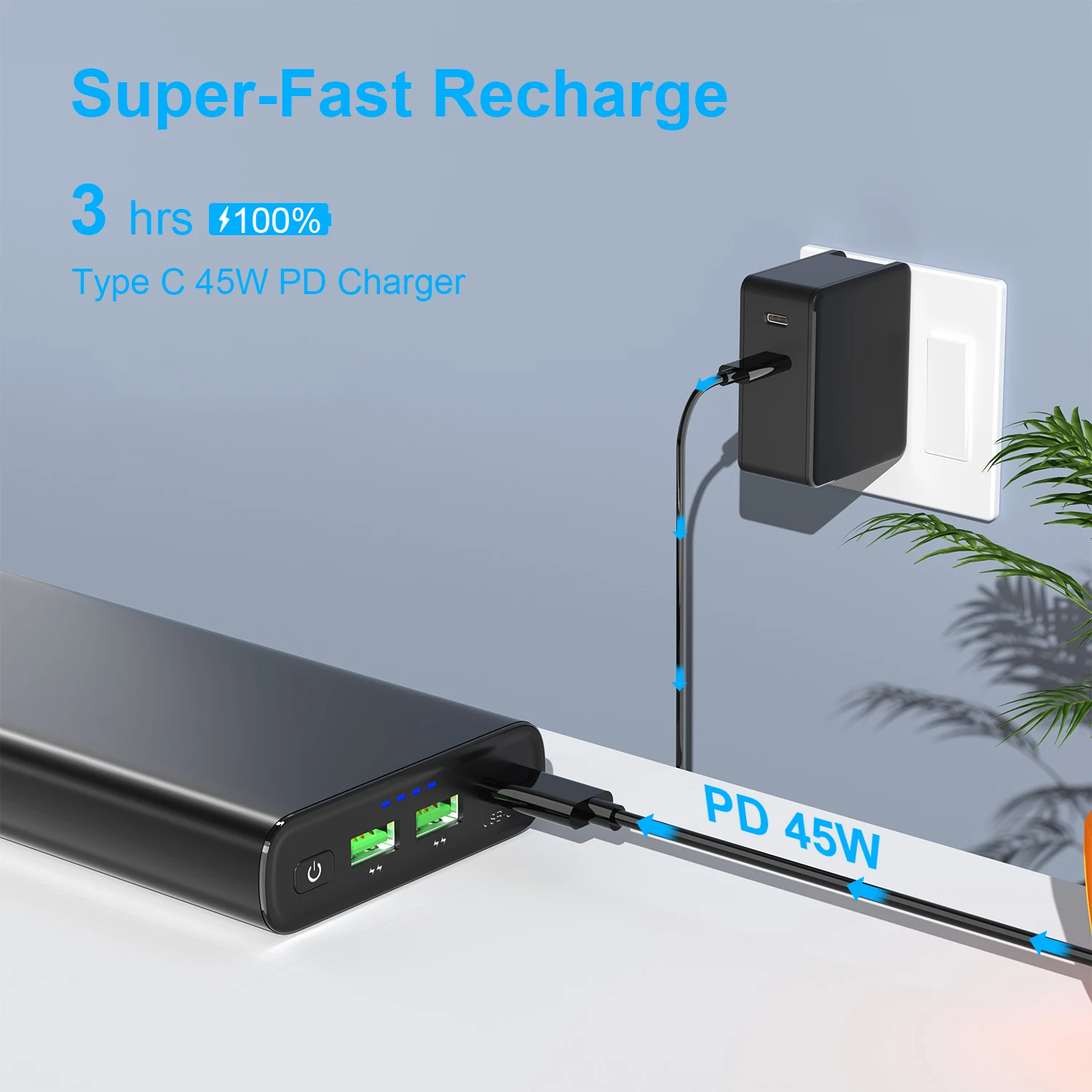 PD USB C Quick Charge Power Bank - 100W for Iphone & Laptop