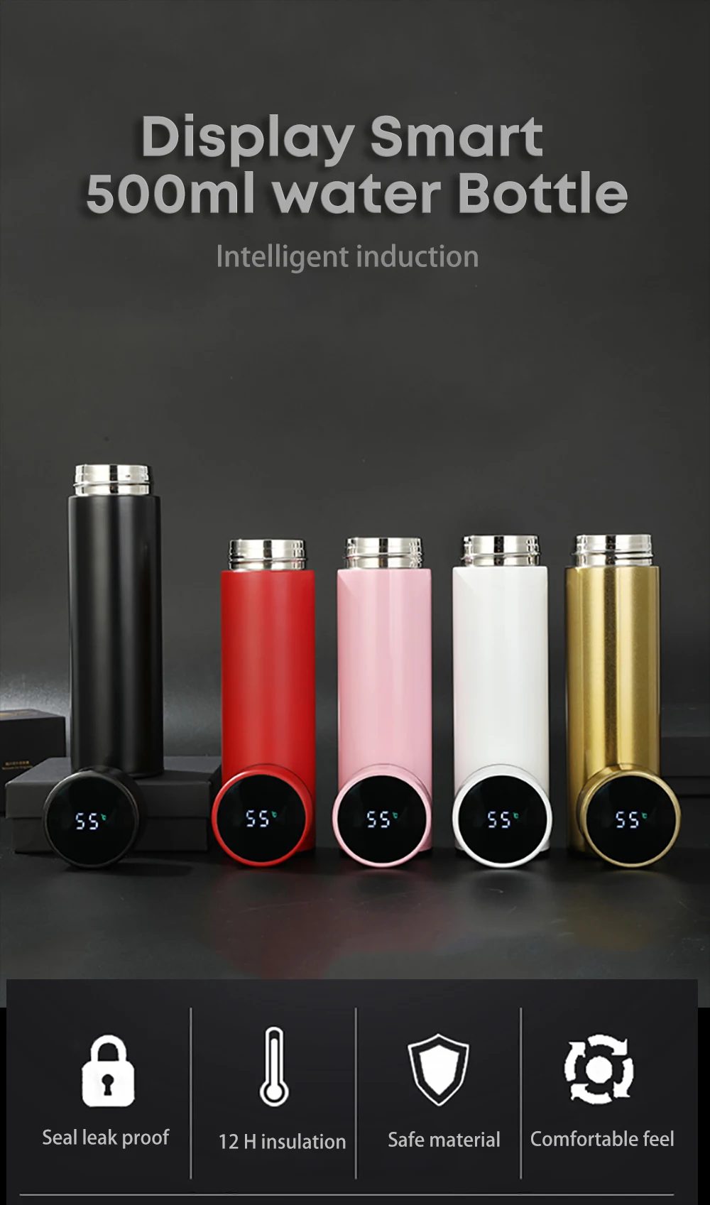 Smart Water Bottle with LED Temperature Display