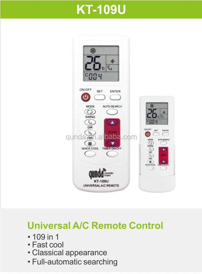 Qunda Kt-109u Upgrade Version Universal A/c Remote Control - Buy Air Conditioner Remote Control ...