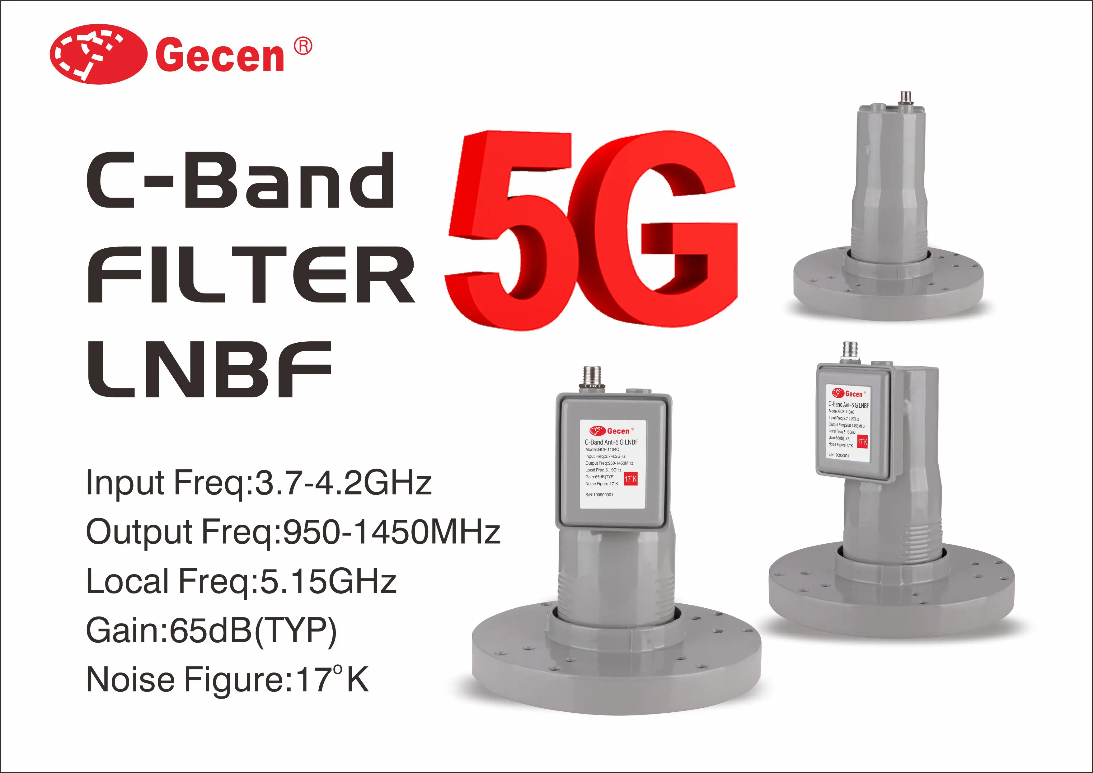 GECEN 5G Filter C Band LNB - 65db Gain, 1 Year Warranty