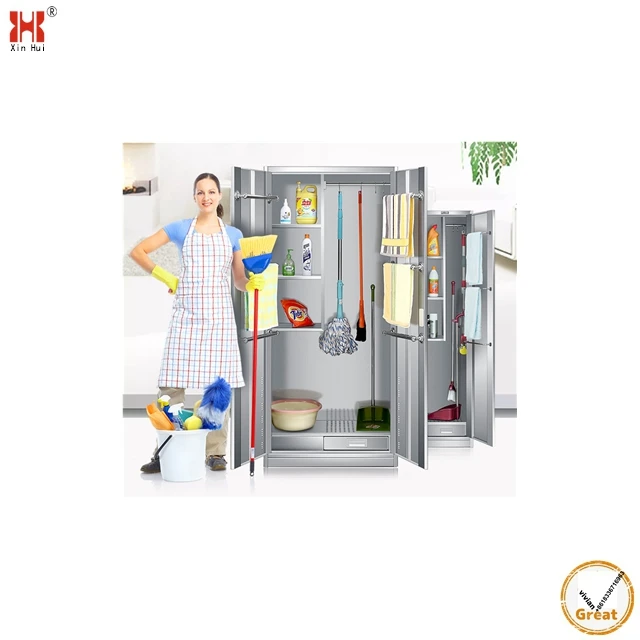 A1 Two Door Broom and Mop Storage Cabinet - Durable & Stylish