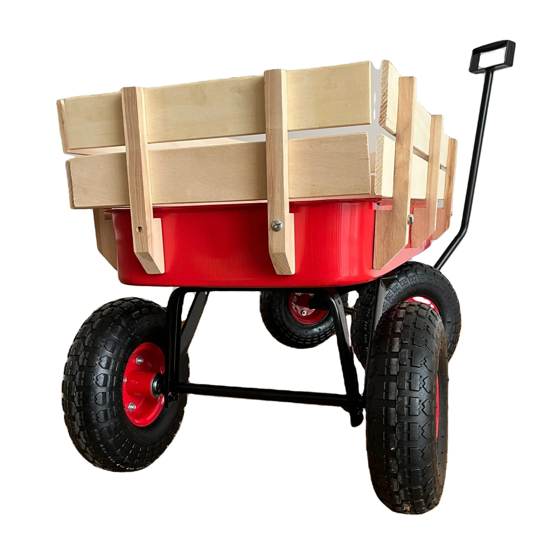 Garden Cart Wood Railing Wagon Cart Children Hand Trolley Cart Beach ...
