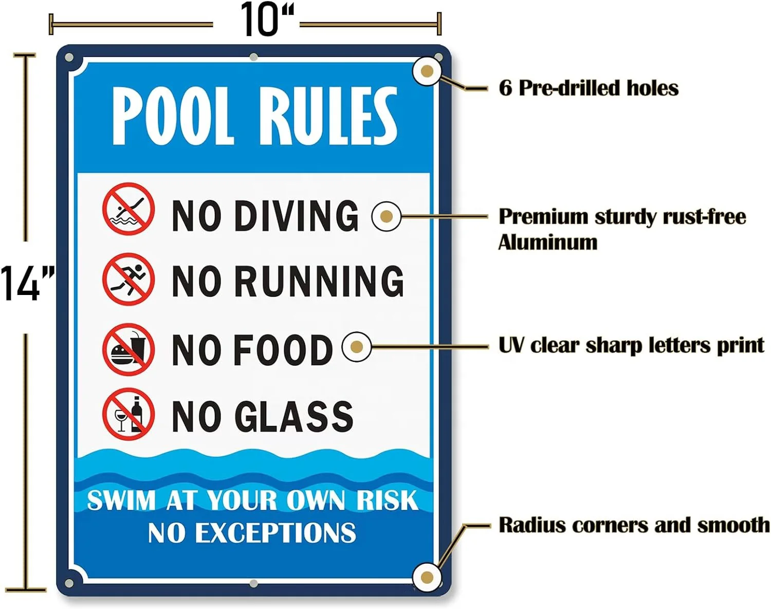 Pool Rules Sign,No Diving No Running No Food No Glass,Rust Free ...