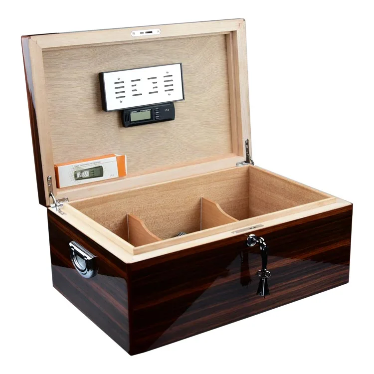 Diamond Crown Ebony High Gloss Cigar Humidor Box - 100 CT