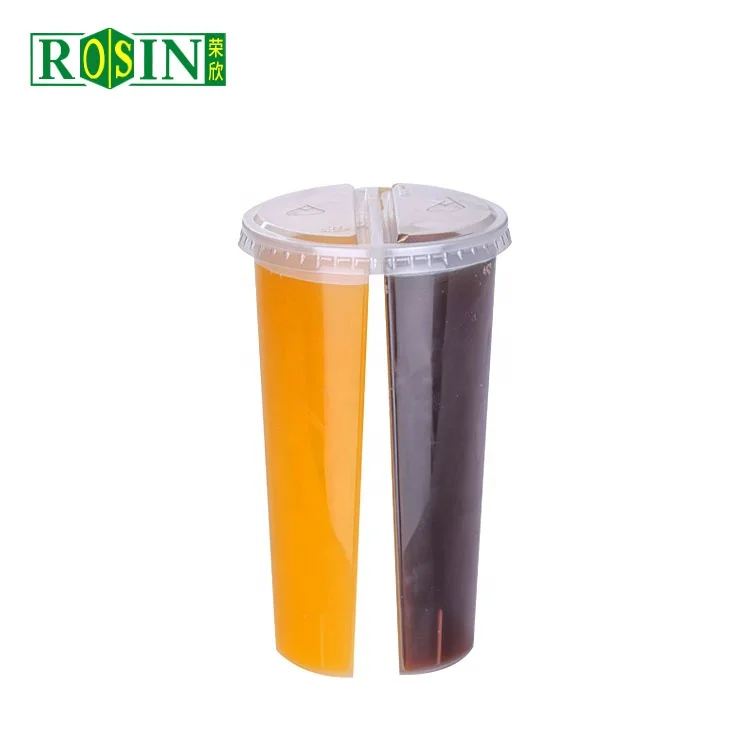 Customized Disposable Clear Plastic Split Juice Cup