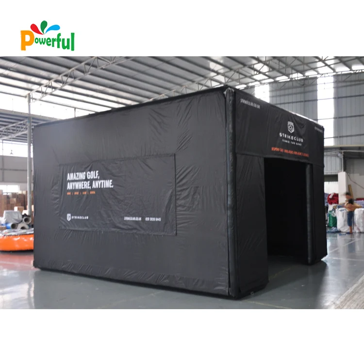 Black Inflatable Golf Simulator Tent with Movie Screen