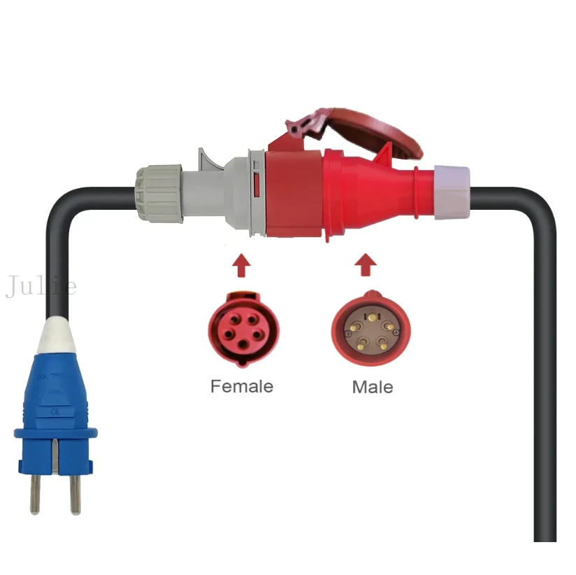 32A 16A 3phase 22KW 11KW Schuko Plug to CEE Red Power Female Plug ...