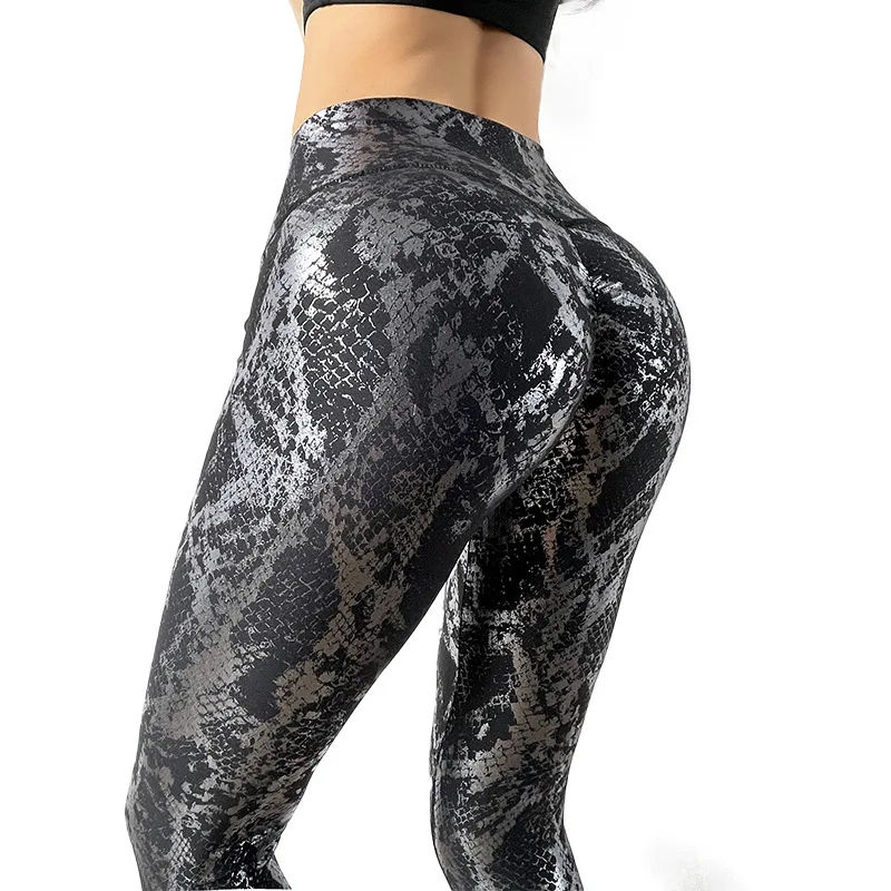 High Waist Yoga Pants Wholesale Shiny Gold Stamps Anaconda Pythons Snakes Serpent Skin Leggings ...