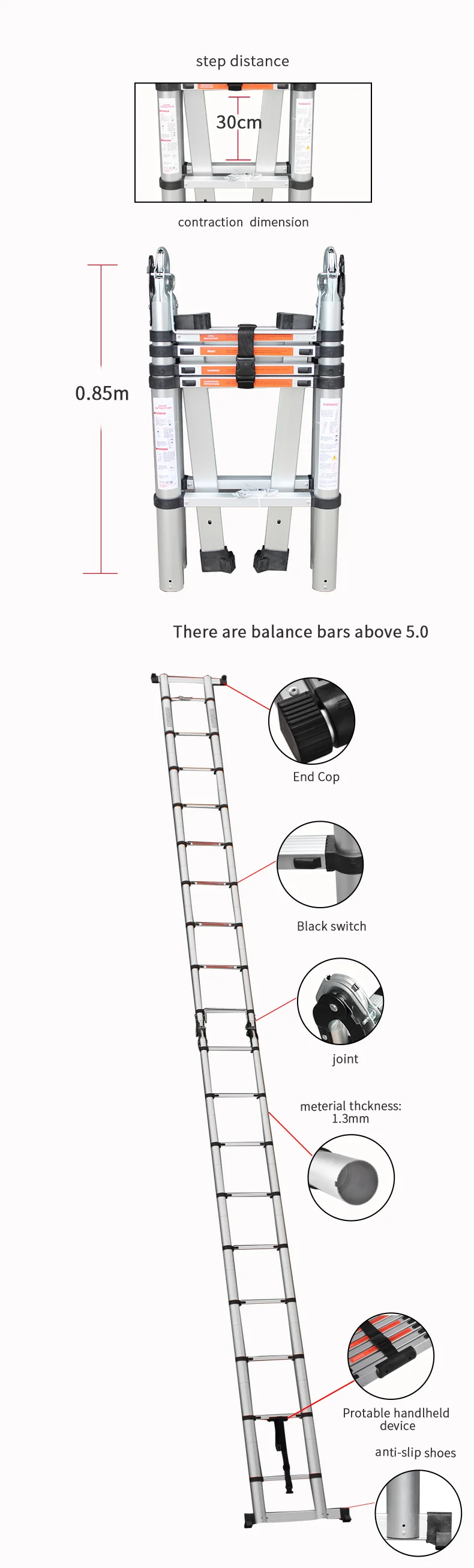 Hot Saling Professional Aluminum Telescopic Joint Hinge Folding Ladders ...