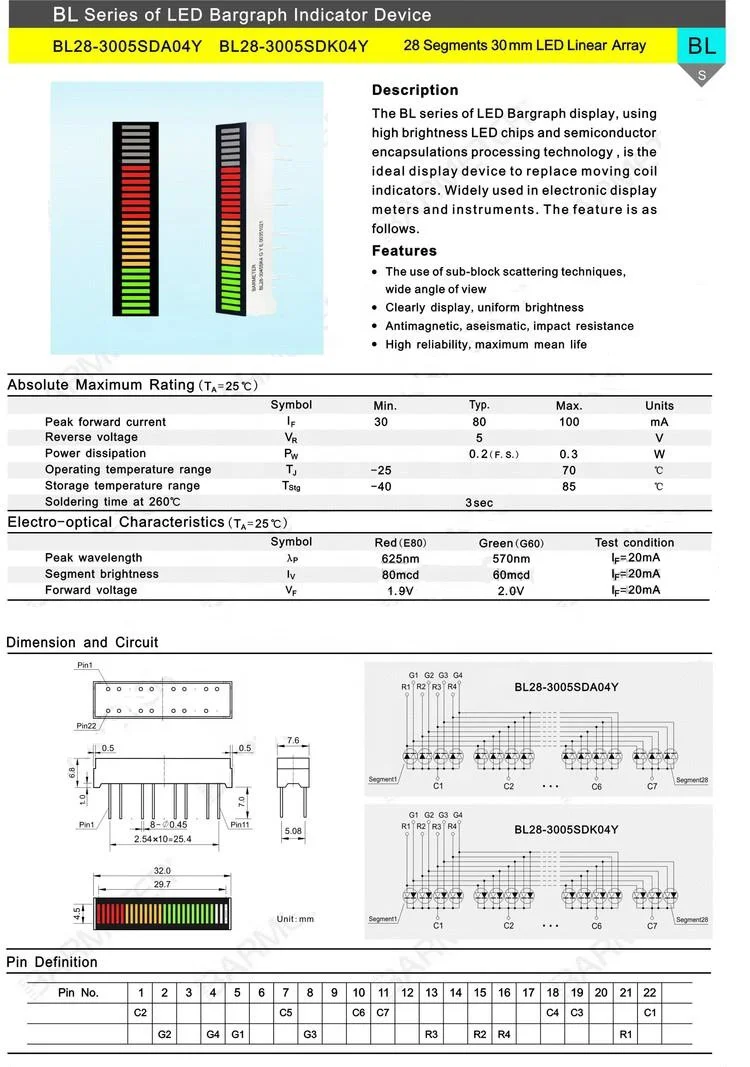 Taidacent BL28-3005SD LED Bar Graph Meter - 28 Segment Display