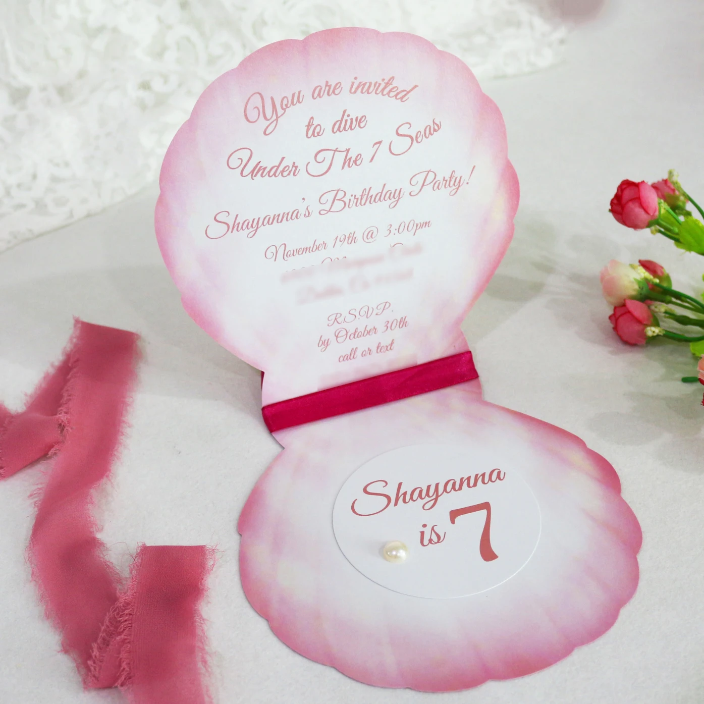 Ocean Theme Birthday Party Sea Shell Invite Pink Fold Card Wedding ...