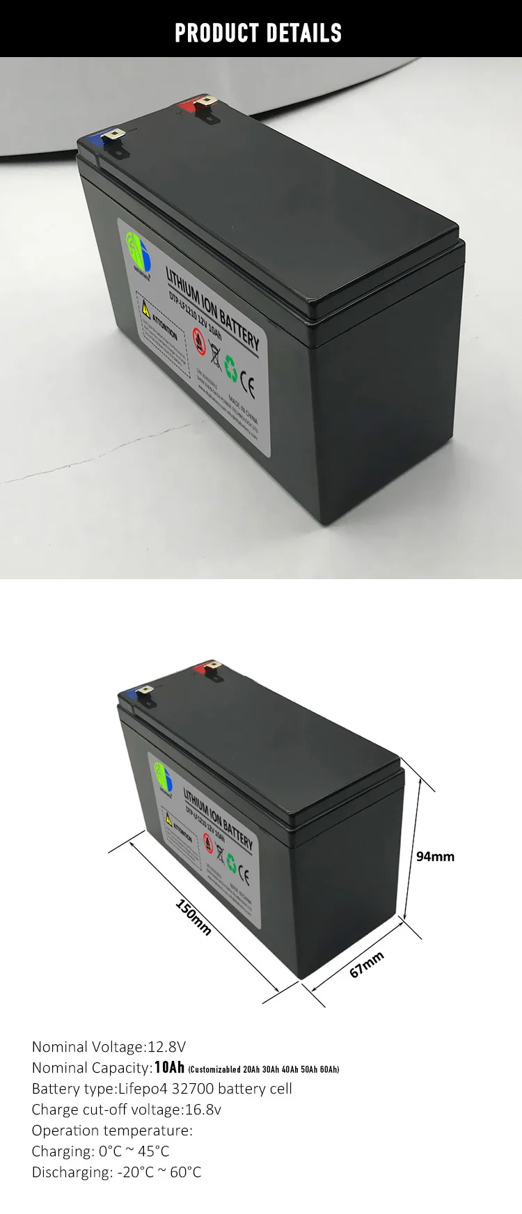 Customized Lfp Li Ion Lithium Battery 10ah 20ah 30ah 40ah 50ah 12v ...