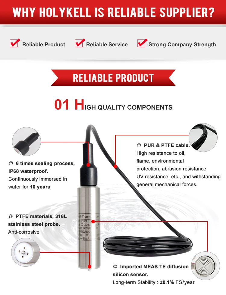 Holykell 4-20ma Submersible Level Sensor For Check Water In Fuel Tank ...