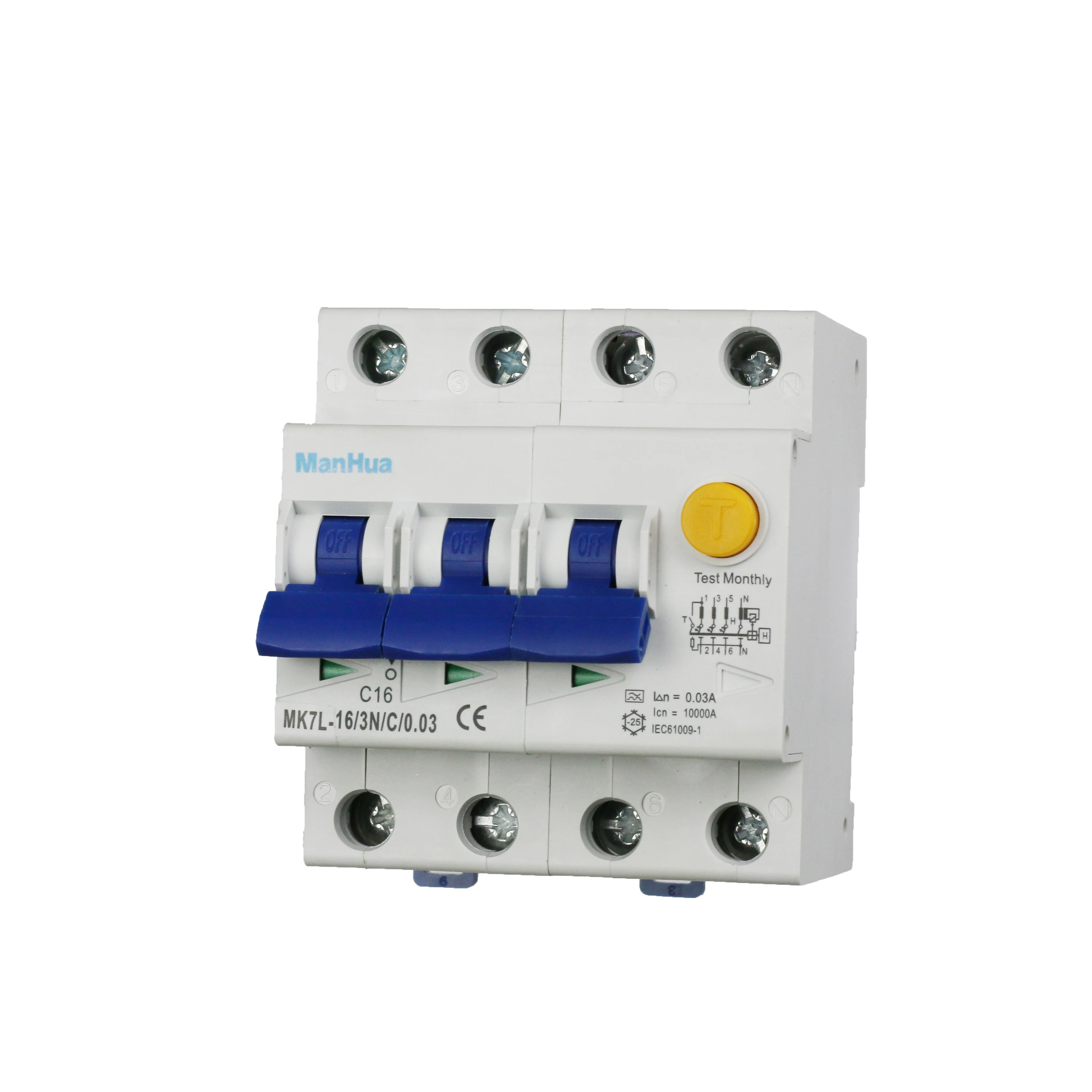 Double Pole MK7L-16 16A RCBO - 240VAC 30ma Residual Protection