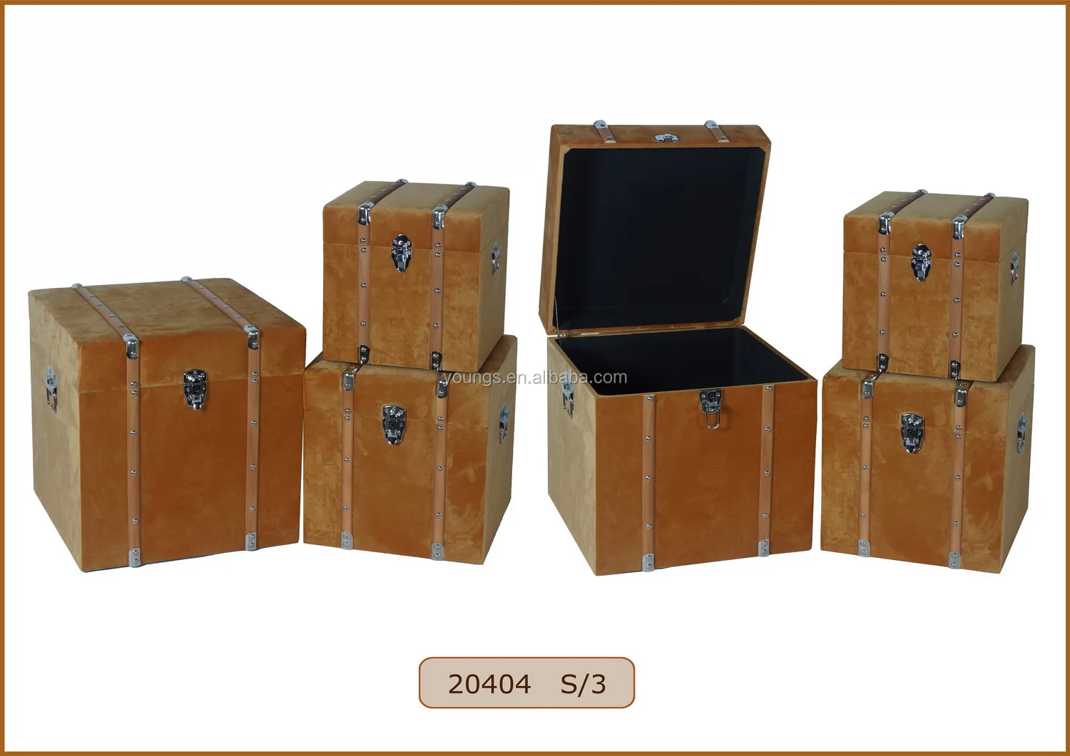 Square Storage Trunks Chest Wooden Boxes Sets With Canvas Or Velvet ...