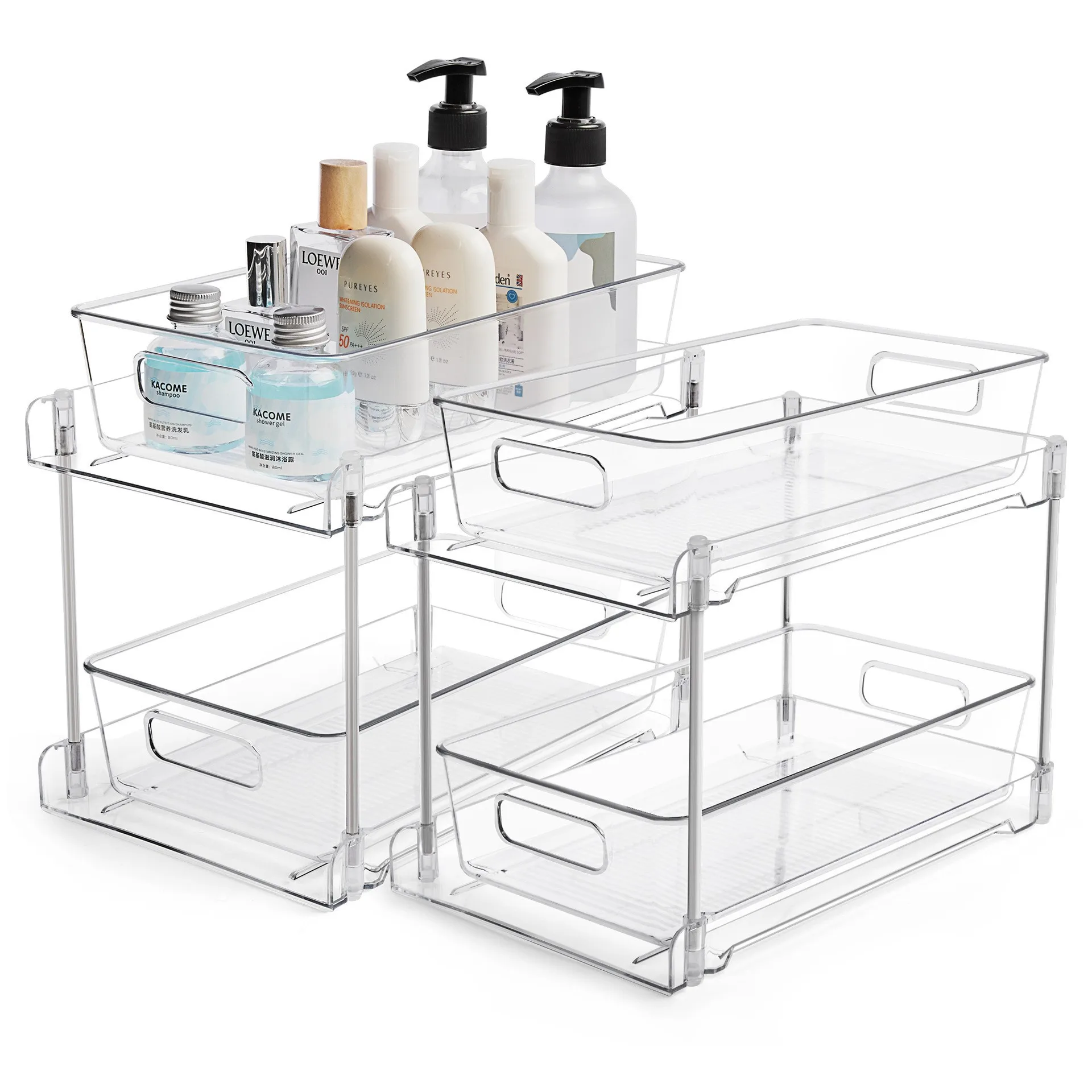 Acrylic Desktop Makeup Kit Organizer With Pull-Out Basket Perspex ...