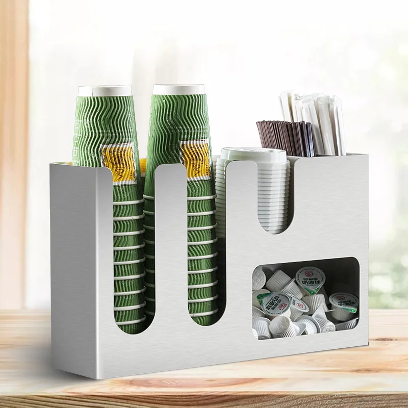Drink Cup Storage Dispenser Acrylic Coffee Cup And Lid Condiment ...