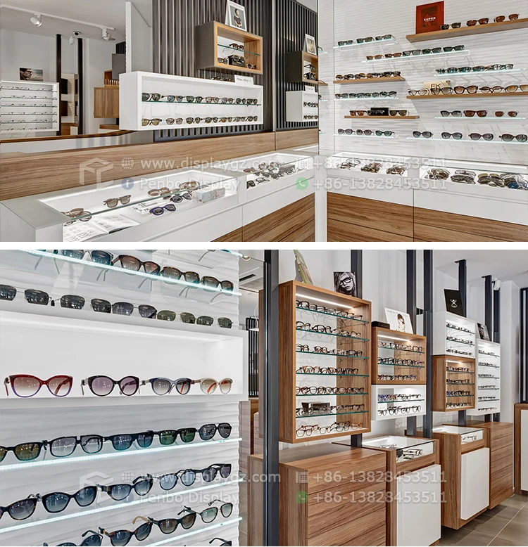 Modern Optical Shop Interior Decoration Wooden Optical Shop Products Display Rack Custom Retail ...