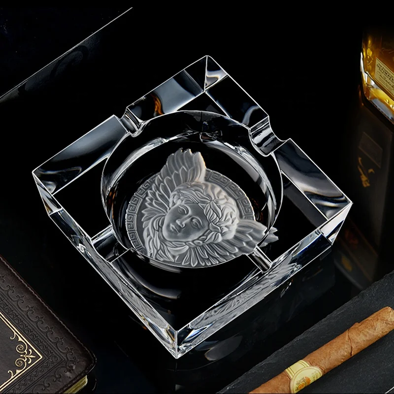 15cm Medusa Square Shape Ashtray - Durable Glass Gift Box
