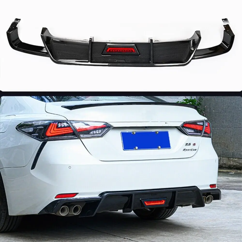 Carbon Fiber Look Rear Bumper Lip Body Kit Diffuser Spoiler W/ Led ...