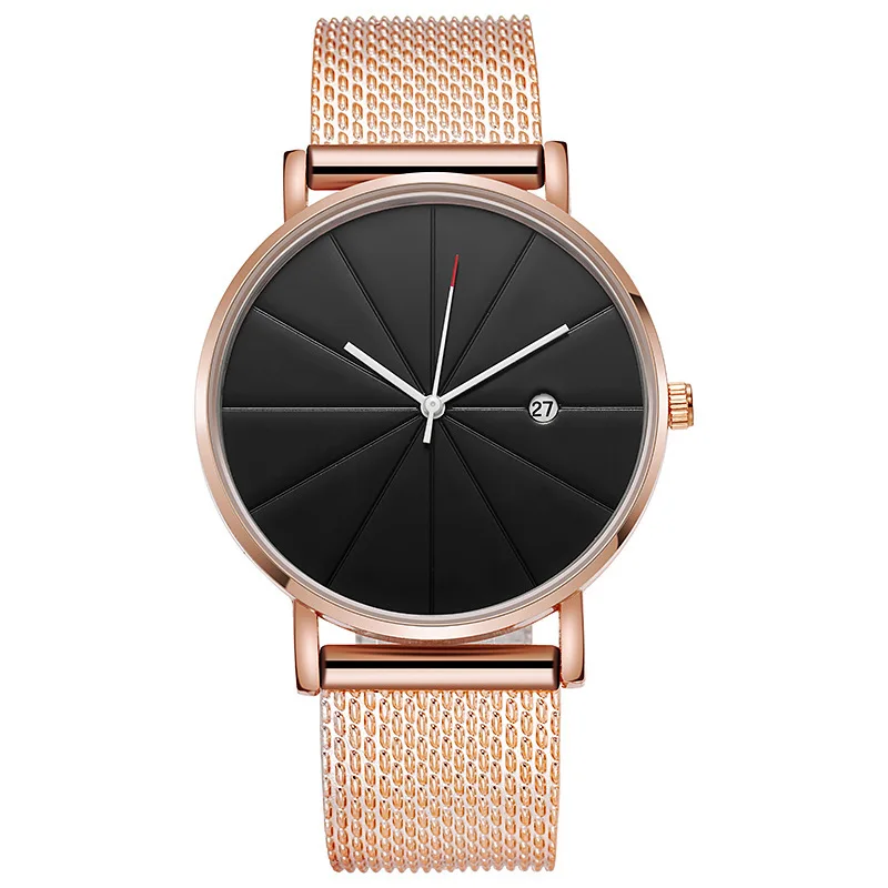 Men's Simple Quartz Watch with Calendar & Mesh Band - Fashionable Alloy ...