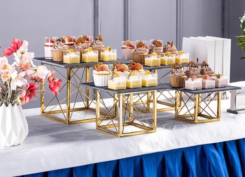 Gold Metal Buffet Display Stands for Weddings & Events