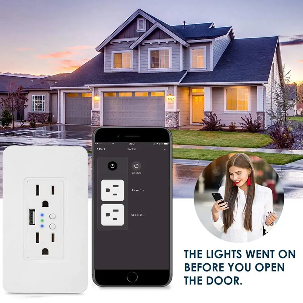 Smart Wifi Wall Outlets Us Electrical Plug Sockets With Usb Charger 15a ...