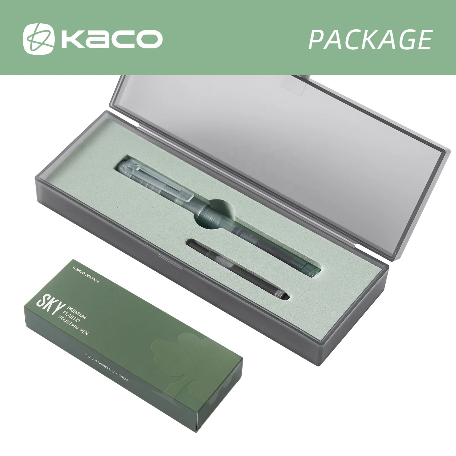 Kaco Sky Ii Fountain Pen,Green Barrel,Extra Fine Nib With 2 Black Ink ...