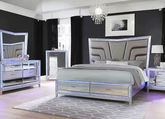Latest Design Modern Bedroom Furniture Set Luxury Led Light Mirror ...