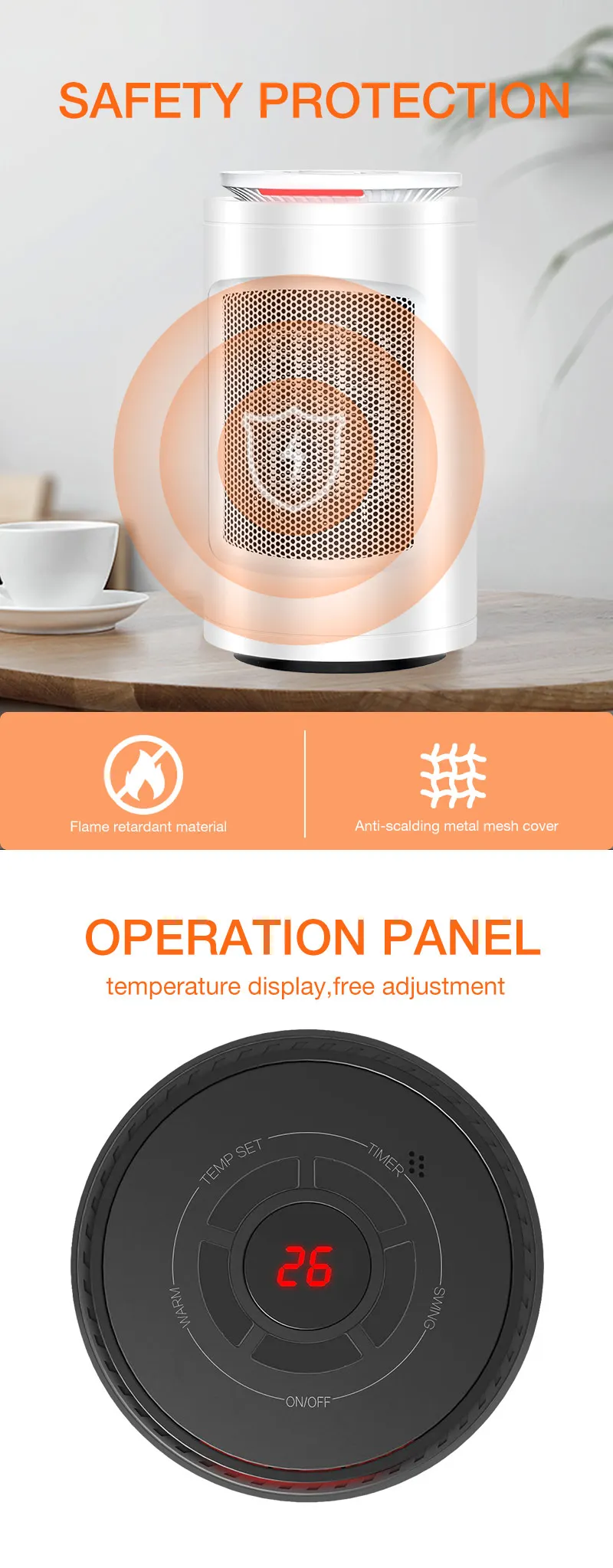 1200W Ceramic Electric Fan Heater - Digital Control & Thermostat