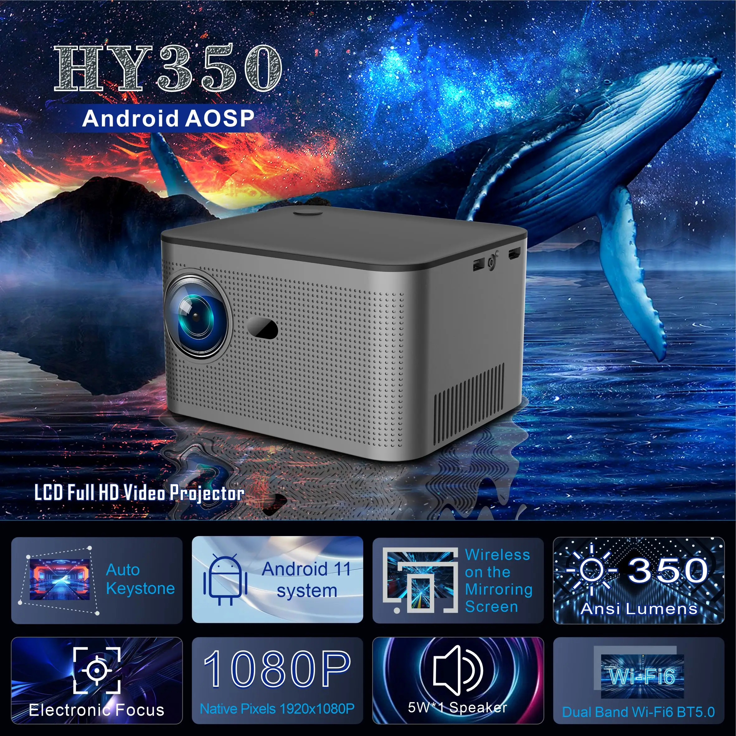 High Quality Native Projector New Model Hy350 Android Version 1080p Lcd ...
